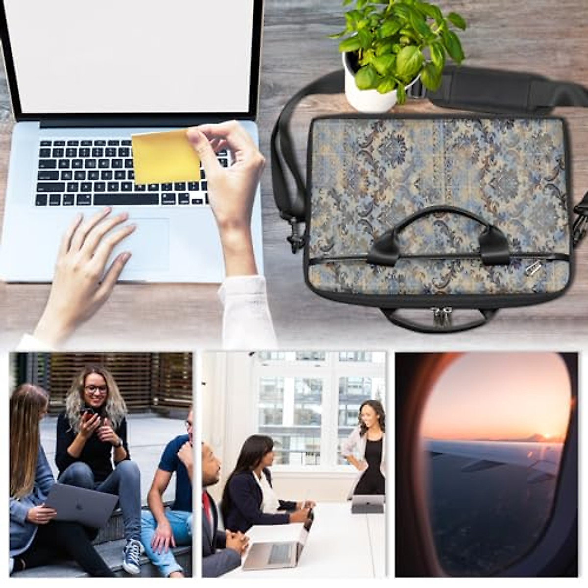 Vintage Boho Laptop Computer Bag Waterproof Shoulder Messenger Bag 13-15 inch Durable Laptop Tote Bag with Shoulder Strap Handle Lightweight Crossbody Briefcase