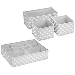mDesign Soft Fabric Dresser Drawer and Closet Storage Organizer for Child/Kids Room, Nursery - 4 Piece Set - Polka Dot Print - Gray/White