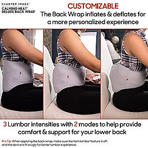 Calming Heat Back Wrap Deluxe by Sharper Image- Electric Back Heating Pad with Customizable Inflatable Lumbar Support, Soothing Heat, & Massaging Vibrations- 27 Settings 3 Heat, 9 Vibration, 3 Lumbar
