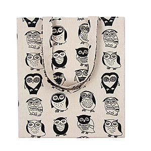 Chezi Women's Tribal Owl Print Cotton Reusable Foldable Canvas Tote Shopping Bag (zip)