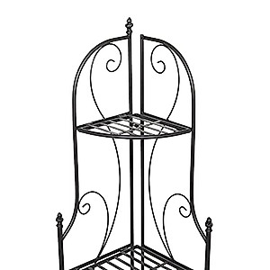 Deco 79 Metal Scroll Indoor Outdoor Tall Folding 3 Shelf Bakers Rack, 17" x 11" x 46", Black