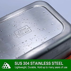 AORAKI Stainless Steel Containers with Lids, Lunch Box Container with Leak Resistant Silicone Lid, Food Storage Bento Box for Snacks, Sandwiches, Fruits, Vegetables, 25oz