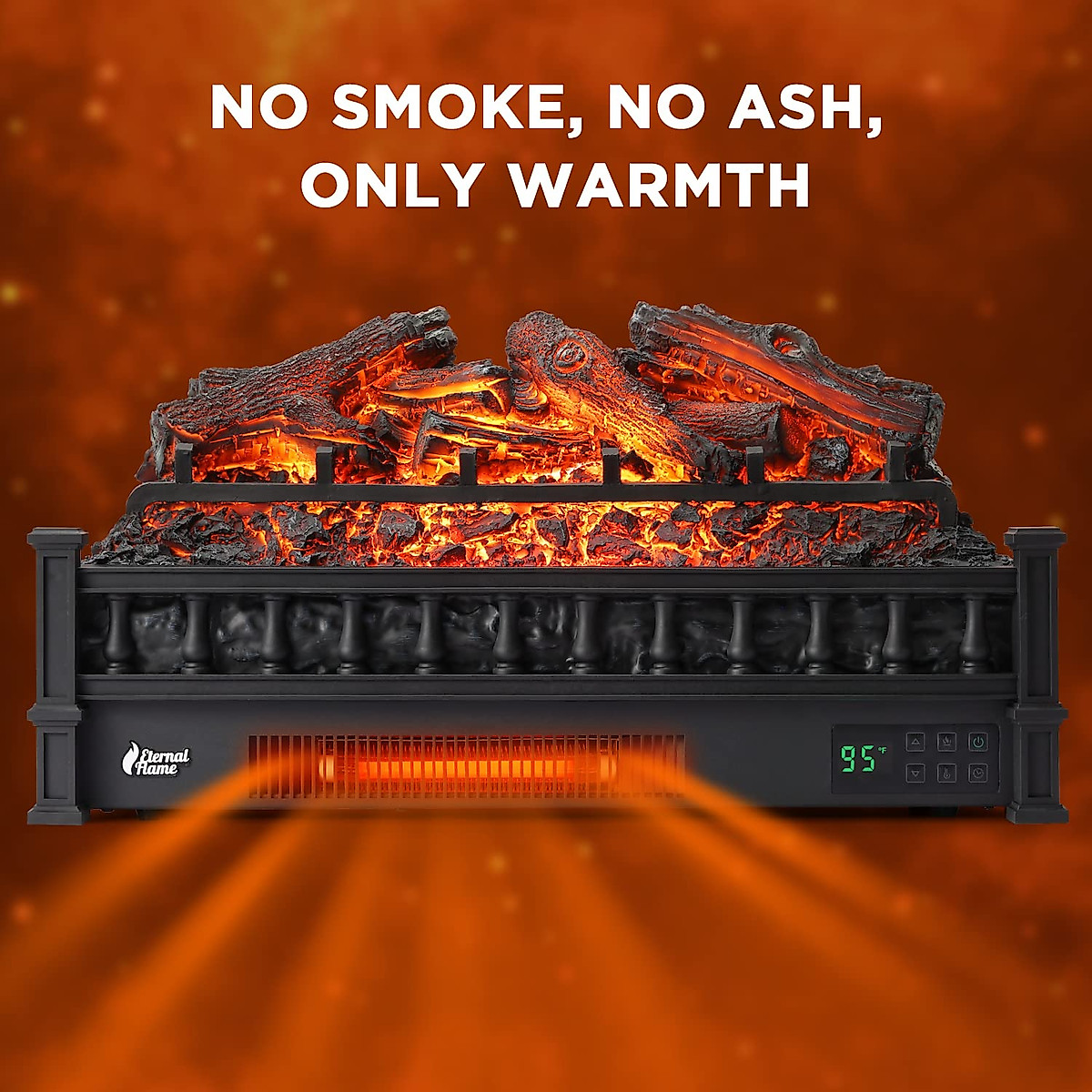 TURBRO Eternal Flame 26-Inch Infrared Quartz Electric Fireplace Log Heater, Realistic Lemonwood Logs, Adjustable Flame Colors, Remote Control, Thermostat, Timer, EF26-LG, 1500W