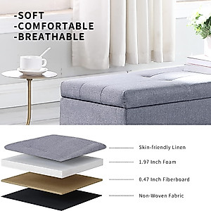 Tassullo Hinged Storage Ottoman Set of 3, 38'' Living Room Storage Bench with Thick Seating, 2pcs Small Square Dorm Stool Couch Side Foot Rest