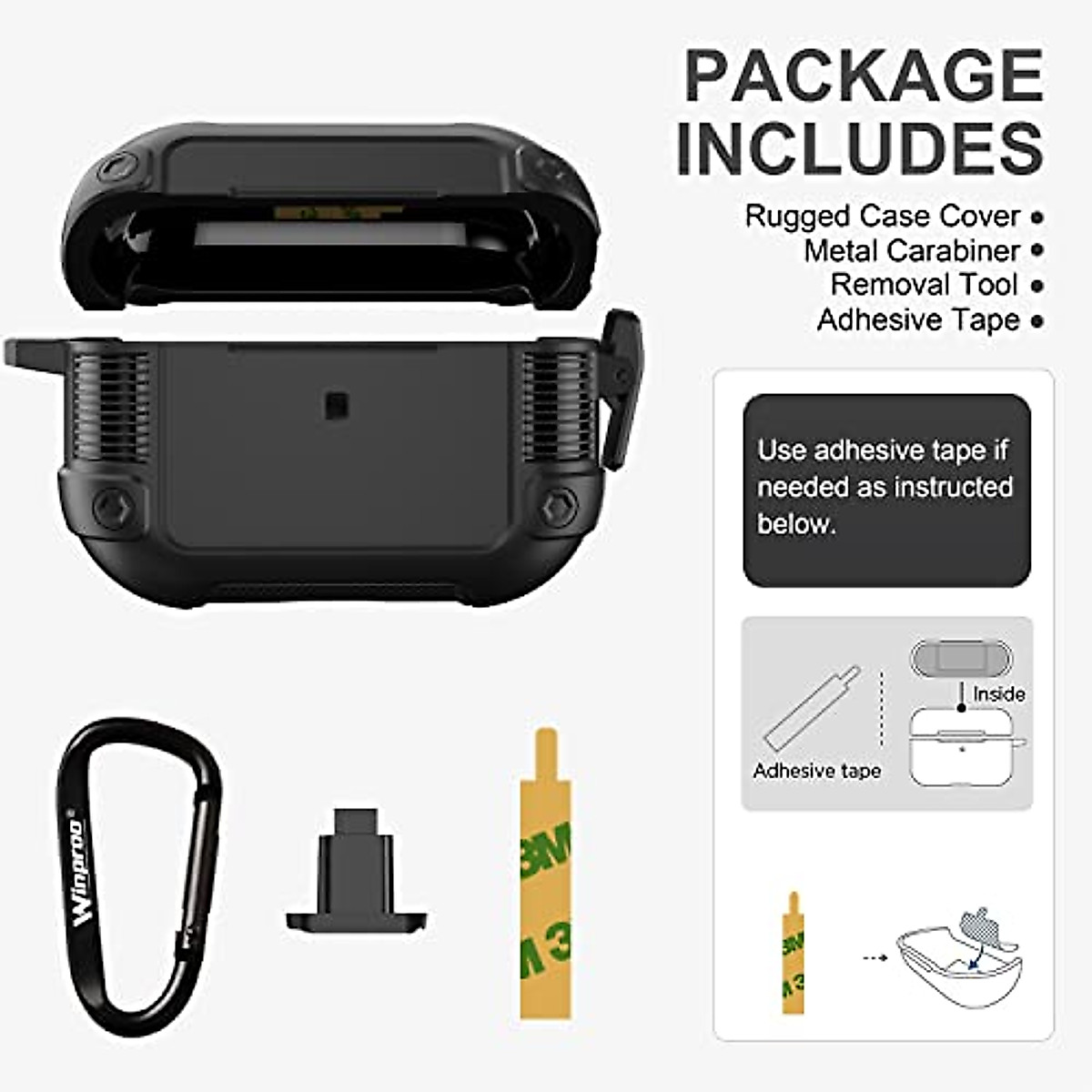 Winproo Airpods Pro 2 Case Cover with Side Lock, Military Airpods Pro 2nd Generation Case Hard Shell Full-Body Shockproof Protective Airpods Pro Skin with Keychain [Black]