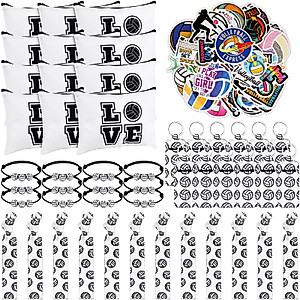 LEIFIDE 148 Pcs Volleyball Gifts Volleyball Party Favors Volleyball Team Gift Bags Bracelet Keychain Hair Ties Stickers Goodie Bags for Volleyball Birthday Decorations