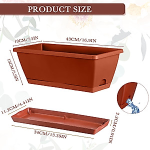 Dandat 24 Pack Window Box Planter Plastic Planter Boxes 17 Inches Vegetable Planters Rectangle Flower Pots with Drainage Holes and Trays for Indoor Outdoor Garden Patio Home Decor (Red)