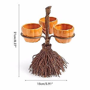 LIANGLIDE Halloween Pumpkin Snack Bowl Stand Halloween Candy Bowl Collapsible Party Trays Pumpkin Bowls on Broom for Serving Snacks Salad Dessert Halloween Party Decorations