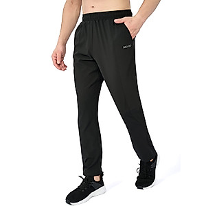 MELOO Men's Lightweight Sweatpants Joggers - Water Resistant Athletic Track Pockets Pants Running, Hiking, Workout Black Size XL