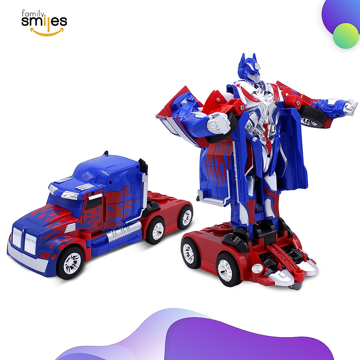 Family Smiles Kids Transforming Robot RC Truck Toys for Boys 8-13 Remote Control Car Gift Blue