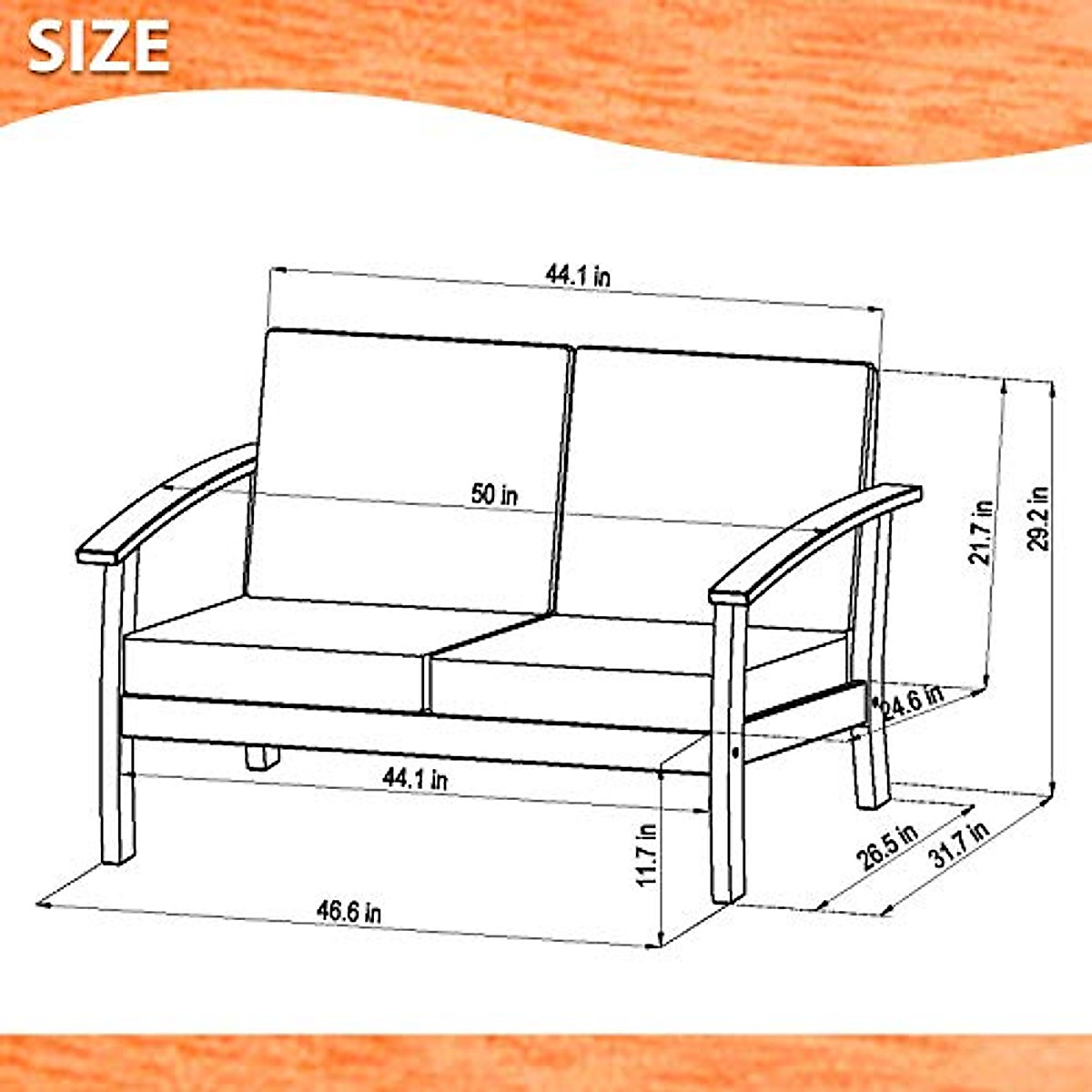 Kevin Amazonia Murano 4-Piece Patio Seating Se SC KINGS4DEEP_KH | Eucalyptus Wood | Ideal for Outdoors and Poolside, 118Lx42Wx36H, Khaki