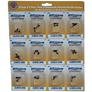 Bachmann Trains E - Z Mate Mark II Magnetic Knuckle Couplers with Metal Coil Spring - Short (12 Coupler pairs per card) - N Scale
