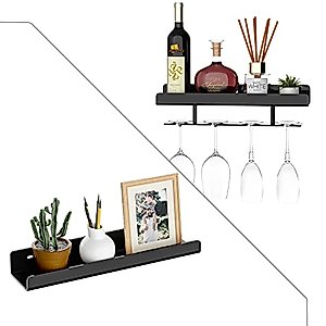 Hexsonhoma 16.5 Inches Black Wall Shelf, 1 Pack, Acrylic Wall Storage Shelf in U Shape, Thick Acrylic, Big Capacity Hold Max 30 Lbs