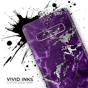DesignSkinz Purple Marble & Digital Silver Foil V2 Protective Vinyl Decal Wrap Skin Cover Compatible with The Samsung Galaxy S20 (Screen Trim & Back Glass Skin)