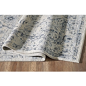 Abani Rugs 7'9" x 10'2" Grey & Blue Geometric Floral Motif Area Rug - Troy Collection Distressed Style Accent Rug