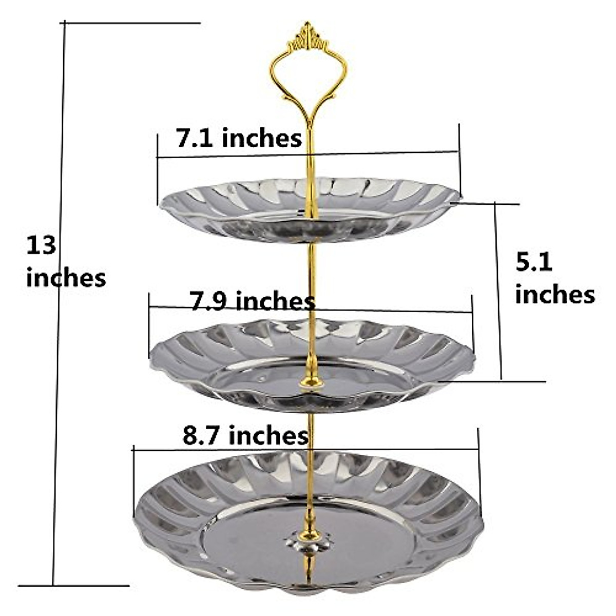 3-Tier Cupcake Stand NHSUNRAY Round Stainless Steel Dessert Stand Cake Stand Wedding Parties Birthday Tea Party Serving Platter (3-Tier, silver)