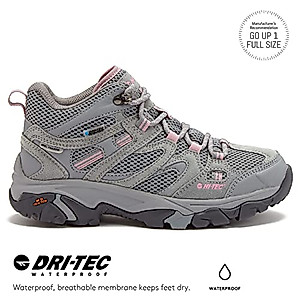 HI-TEC Apex Lite Mid WP Waterproof Hiking Boots for Women, Lightweight Outdoor and Trail Shoes - Medium Grey/Light Pink, 9.5 Medium