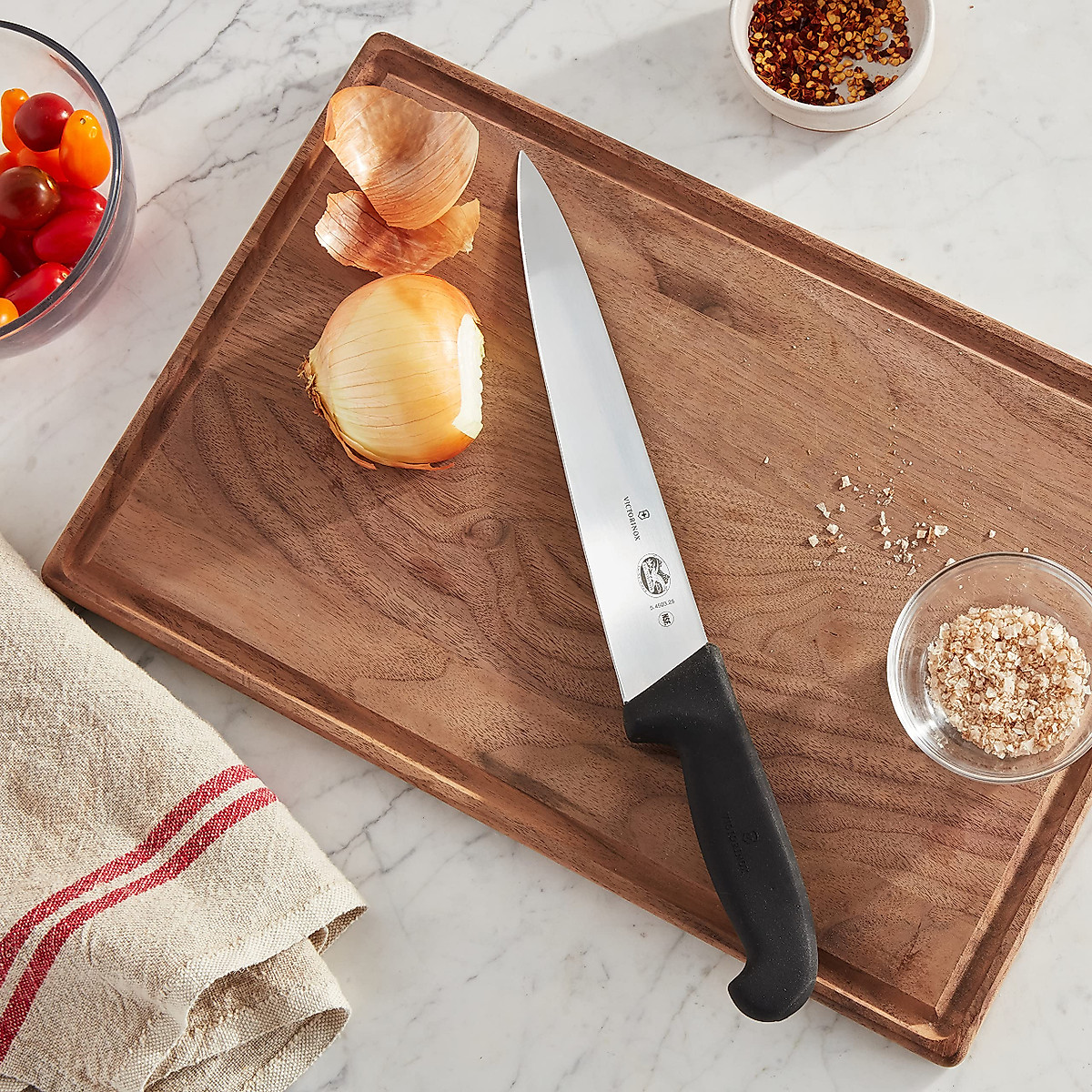 Victorinox Blade1 Fibrox Pro Black Carving-Straight 10" Semi-Flexible Pointed Blade 1" Width at Handle, 10 inch, Multi