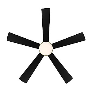 WAC Smart Fans Eclipse Indoor and Outdoor 5-Blade Ceiling Fan 54in Satin Brass Matte Black with 3000K LED Light Kit and Remote Control works with Alexa and iOS or Android App