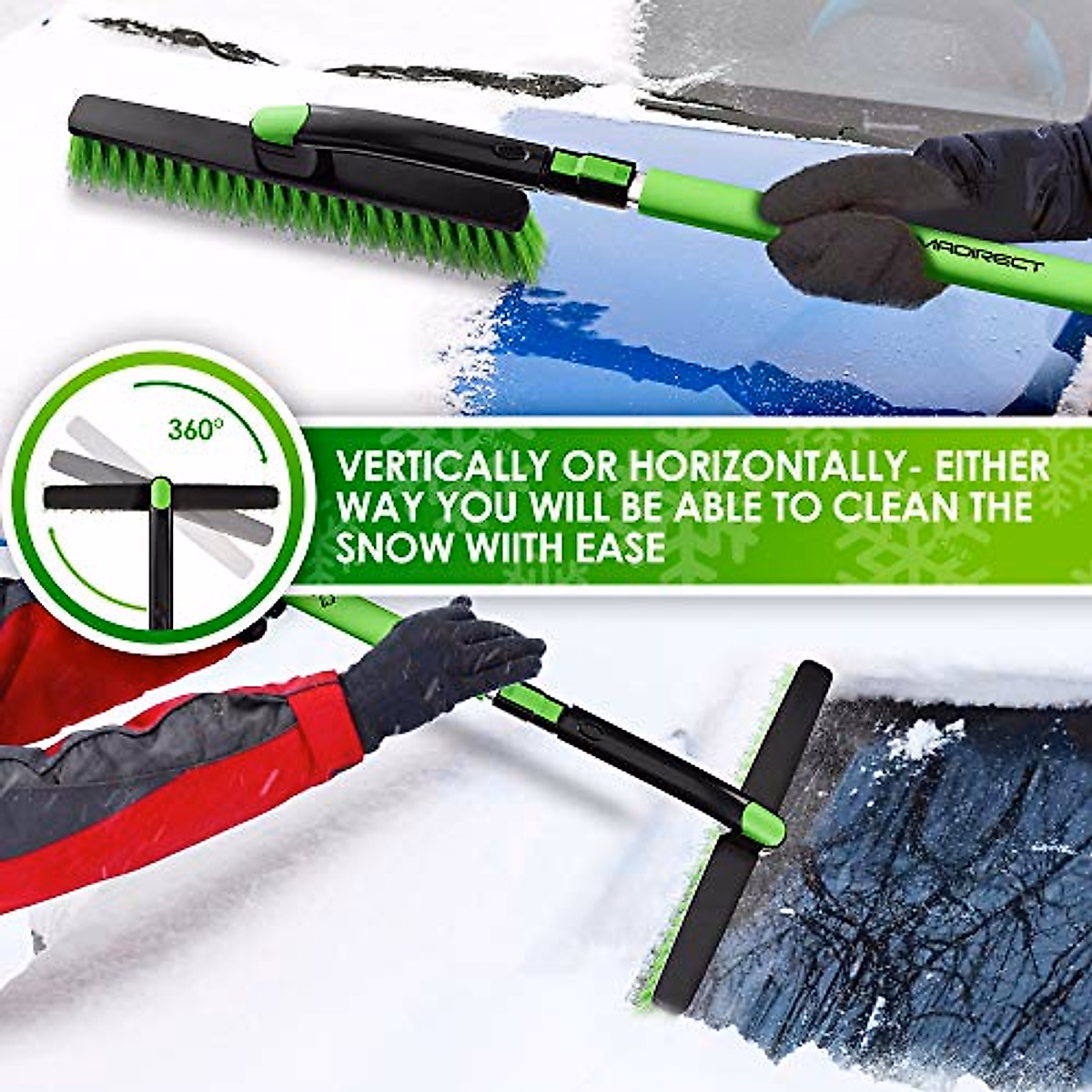 ALMA Foam Snow Brush for Car Extendable - UP TO 50 INCH Extendable Snow Brush and Ice Scraper - 360 SWIVEL Snow Brush for SUV - Broom Snow Scraper for Car Cleaner - Snow Brush for Trucks Snow Removal