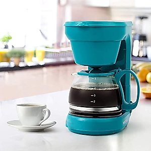 Holstein Housewares - 5-Cup Compact Coffee Maker, Teal - Convenient and User Friendly with Auto Pause and Serve Functions