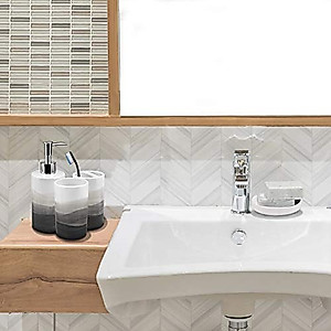 Wodlo- 4 Piece Painted Ceramic Bathroom Accessory Set, Includes Soap Dispenser Pump, Toothbrush Holder, Tumbler, Soap Dish Sanitary, Ideas Home Gift for Ware Home Decor Bath(Gray)