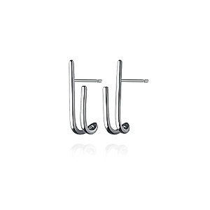Reffeer Solid 925 Sterling Silver Bar Huggie Stud Earrings Hoops for Women Bar Half Hoop Earrings Open Hoops (A-Silver)