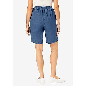 Woman Within Women's Plus Size 7-Day Elastic-Waist Cotton Denim Short - 18 W, Medium Stonewash