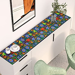 Mexican Table Runner Day of The Dead Decorations, , UNIIDECO Ofrenda Dia De Los Muertos Table Decorations, Fiesta Home Dining Room Kitchen Table Runner Decor (Birds and Flowers)