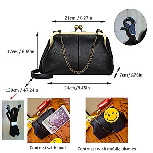Women Small Vintage Chains Handbag - Pu Leather Kiss Lock Purse(Black)