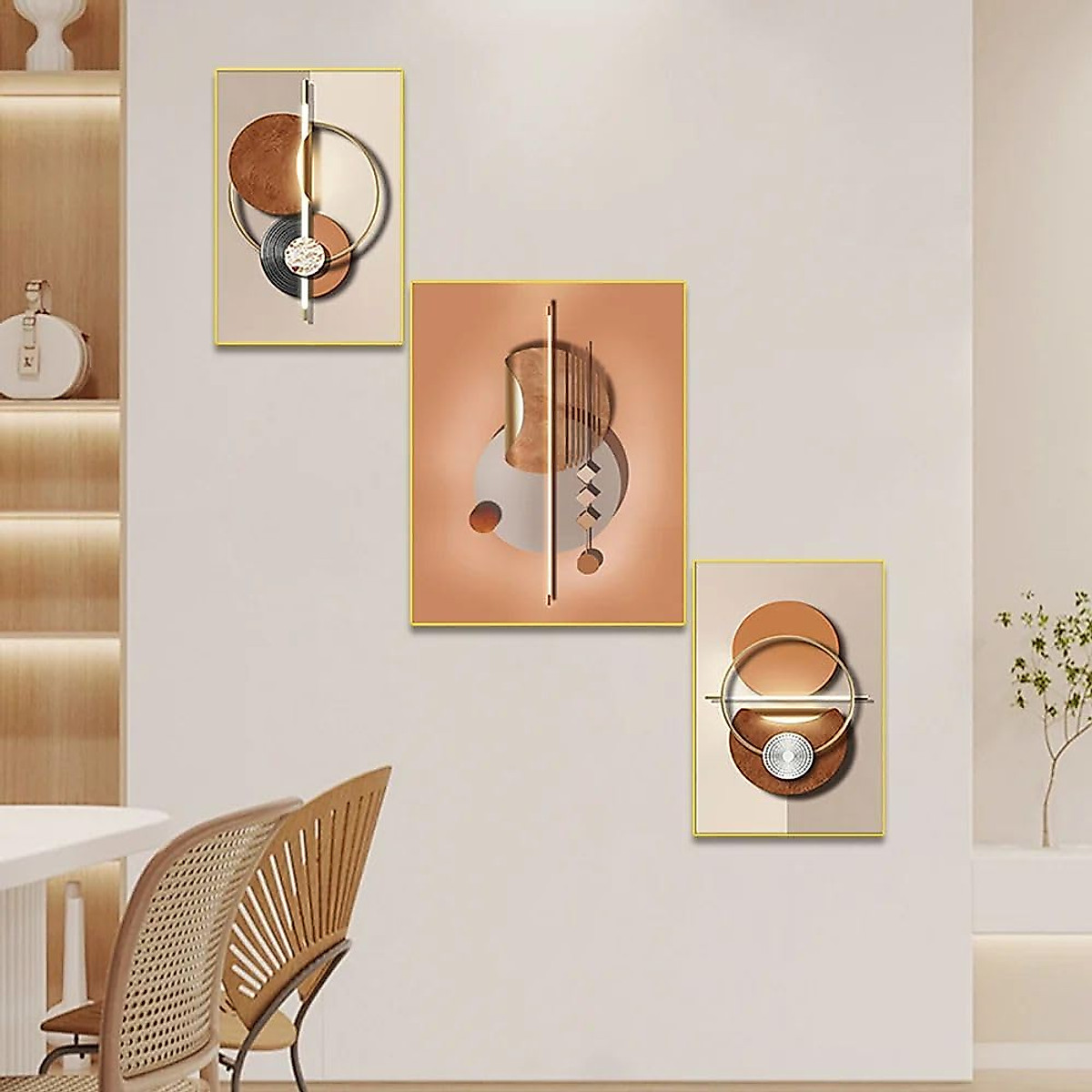 homary Abstract Wall Art Modern Canvas Wall Art Set of 3 Geometric Print Painting with Frame Wall Decor for Living Room