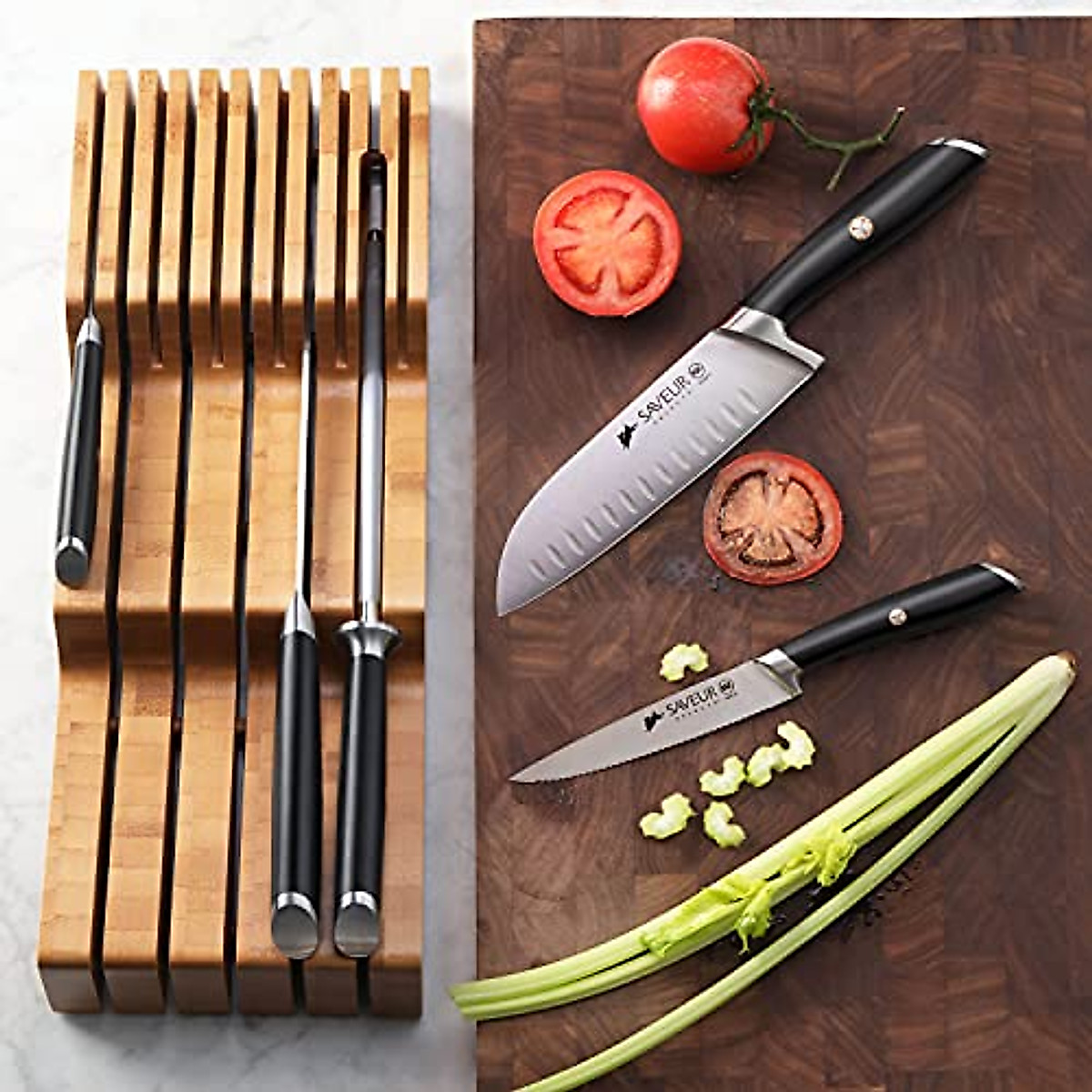 Saveur Selects 1026306 German Steel Forged 6-Piece Knife Set with Bamboo in Drawer Storage Knife Block