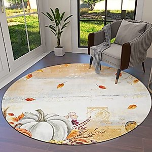 Thanksgiving Round Area Rug 3ft,Washable Outdoor Indoor Carpet Runner Rug for Bedroom,Kitchen,Living Room,Office,Area+Rug Small Bath Door Desk Floor Mat Fall Pumpkins Autumn Fall Leaves Oil Painting