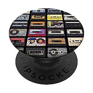 Vintage Retro Tape Cassette Variety Pattern PopSockets PopGrip: Swappable Grip for Phones & Tablets