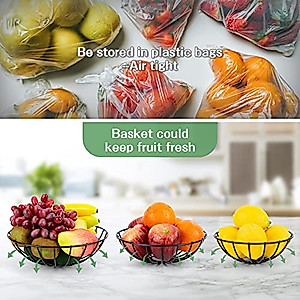 3-Tier Hanging Fruits Basket Metal: Heavy Duty Wire Vegetable Round Storage Basket with Ceiling Hooks Chain, Fruteros Para Cocin Storage Organizer for Kitchen Garden, Black