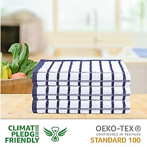 Urban Villa Kitchen Towels Blue/White Set of 3 Terry Kitchen Towels 100% Cotton Ultra Soft Size 20X30 Inches Highly Absorbent Over Sized KitchenTowels with Hanging Loop KitchenTowels