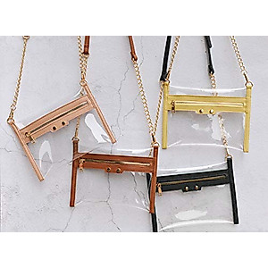 HOXIS Clear Zipper Purse Stadium Approved Women Chain Crossbody Bag Convertible Wristlet Clutch (Black)