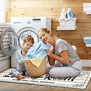 Laundry Room Rug Non Slip Floor mats Farmhouse Large Laundry Rugs for Laundry Room Mat Washer and Dryer Carpet Laundry Room Decor 20x59inch(White)