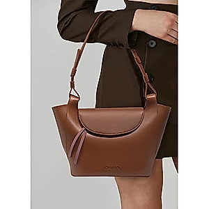 Chinllo Women Flip Tote Bag Fashion Leather Handbags Shoulder Bag with Adjustable Handle (Brown)