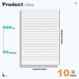 10 Pack Note Pads Small 4x6 Inch Lined Writing Memo Pads Refills Scratch Pads with 50 Sheets Each Pad Narrow Ruled Mini Pocket Notebook Writing Pads of Paper for Daily Work Planning and Organization