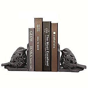 Remenna Bird Decorative Bookend, Heavy Duty Cast Iron, Vintage Shelf Decor, Antique Brown