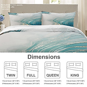 BaoNews Marble Texture Duvet Cover Set King Size,3 Pieces Turquoise Gold Silver Luxury Fluid Bedding Set Hotel Quality PolyesterComforter Cover Set with 2 Pillowcases(No Filler)