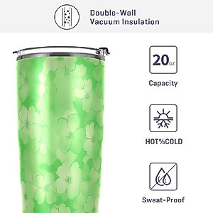 HXshaoye Green flowers St.patrick Stainless Steel cups with lids with Straw Leak Resistant Flip coffee mug insulated for camping simple coffee mug 20 oz vasos para agua gym 20oz