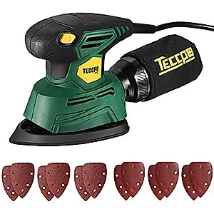 TECCPO Detail Sander, 14,000 OPM Compact Electric Sander with 12Pcs Sandpapers, Efficient Dust Collection System, Multi-Function 1.1Amp Hand Sander for Woodworking -TAMS22P