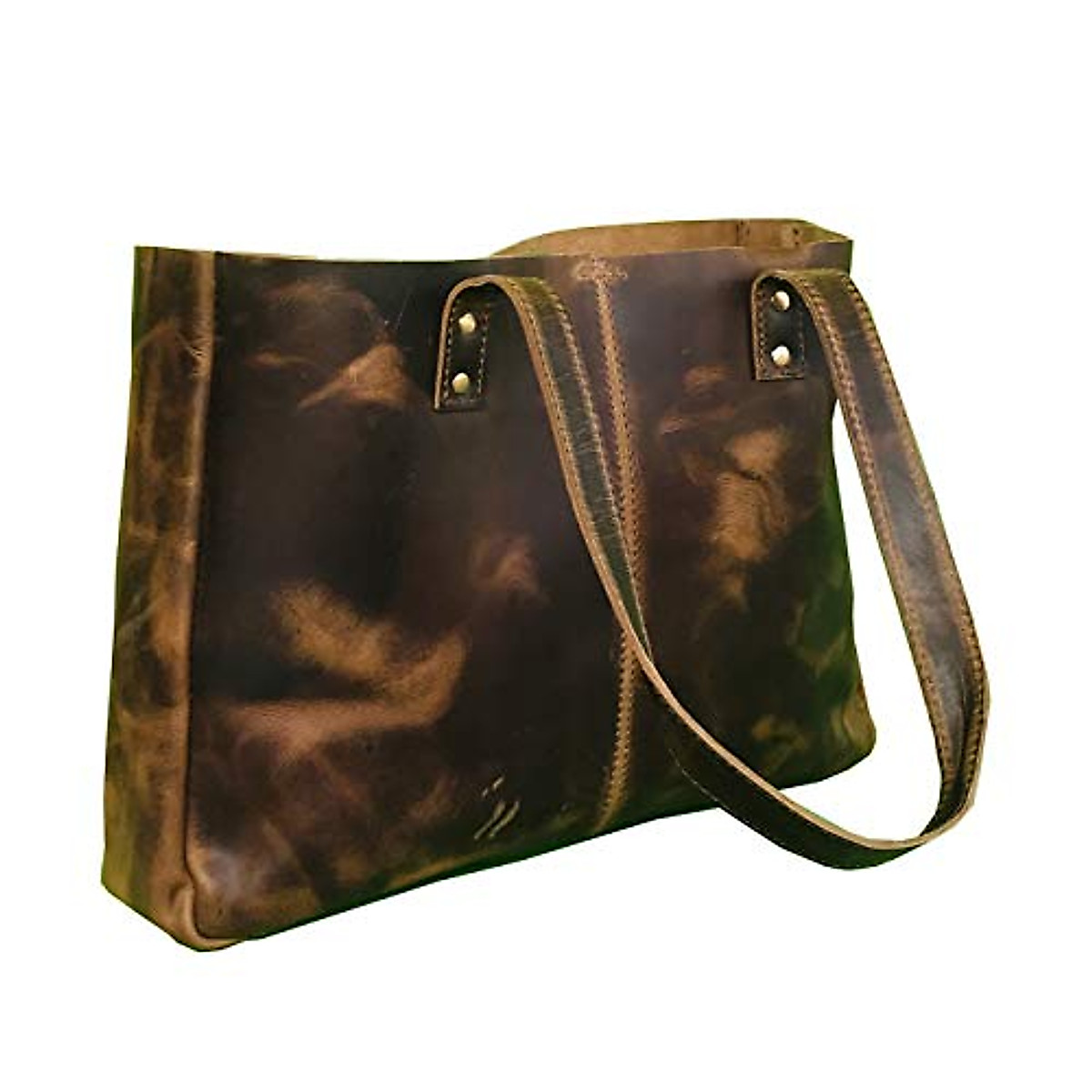 16" Vintage Buffalo Leather Bag Womens Shoulder Tote Bag