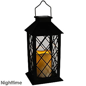 Sunnydaze Concord Outdoor Solar LED Decorative Candle Lantern - Rustic Farmhouse Decor for Patio, Porch, Deck and Garden - Tabletop and Hanging Outside Light - Set of 2 - 11-Inch - Black