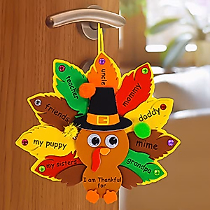 Winlyn 24 Sets Thanksgiving Turkey Ornaments Decorations Art Sets DIY Thanksgiving Craft Kits Fall Crafts Autumn Leaf Pumpkin Turkey Foam Stickers Arts and Crafts for Kids Party Classroom Activities