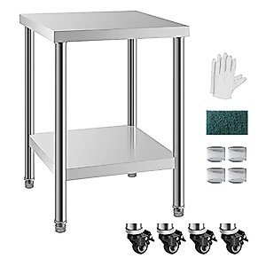 HXCFYP Stainless Steel Table for Prep & Work with Caster 24x24 Inches, NSF Metal Commercial Kitchen Table with Under Shelf and AdjustableTable Foot for Restaurant, Home and Hotel