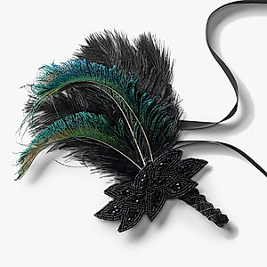 SWEETV 1920s Flapper Feather Headband, 20s Sequined Showgirl Headpiece, Gatsby Hair Accessories for Women (Burgundy)