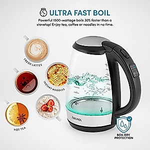 Aroma Housewares 7-Cup Digital Glass Electric Kettle with Cordless Pouring, One-Touch Operation, Automatic Shut-off (AWK-162BD), Transparent Glass, 1.7 Liter